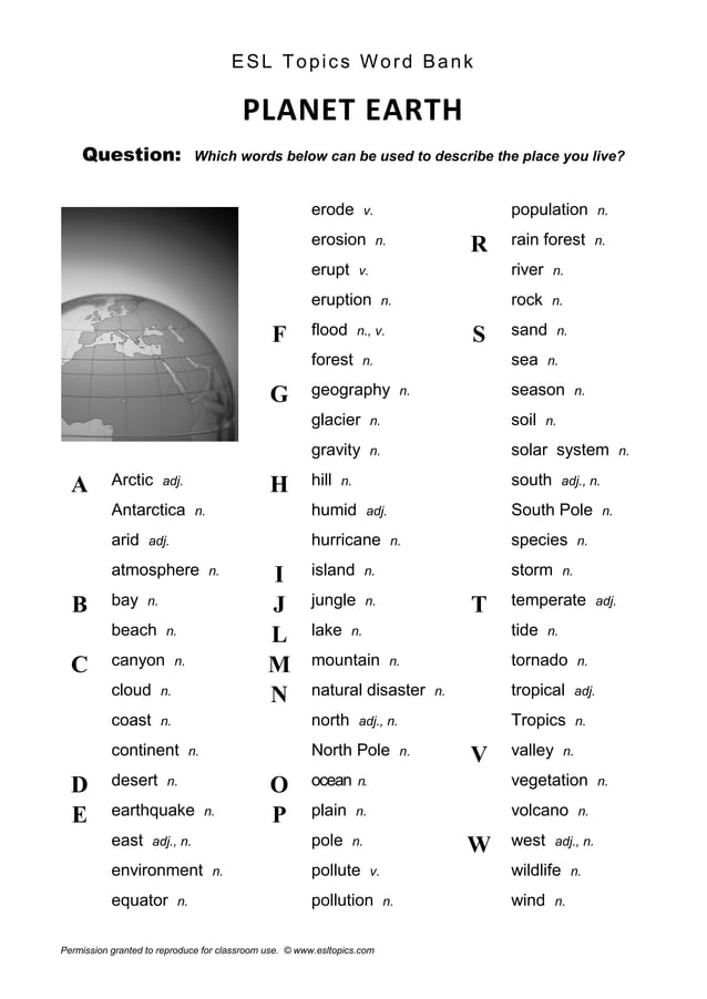 word-bank-planet_earth | PDF | Geography | Science