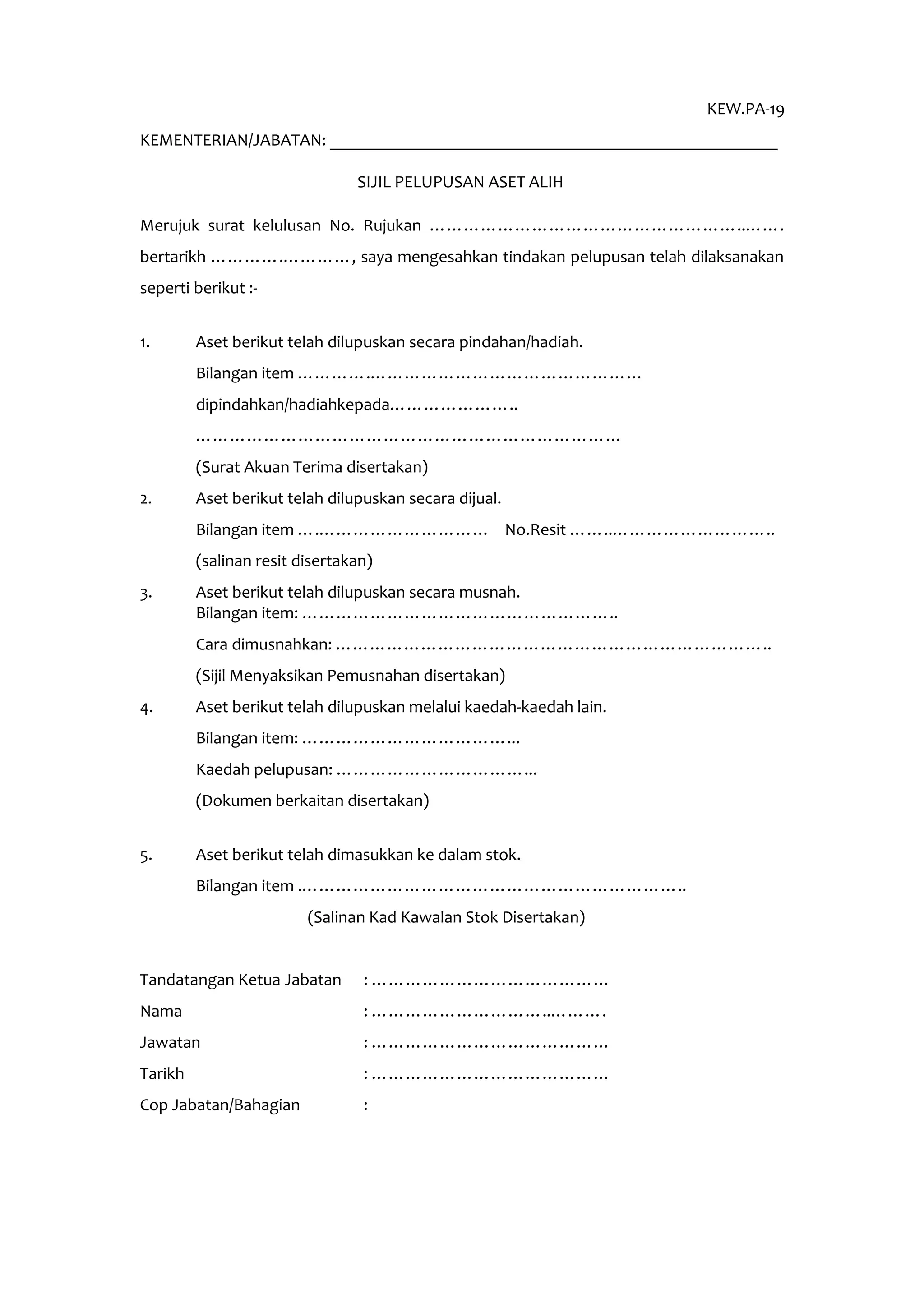 19.kew.pa 19 (sijil pelupusan aset alih) | DOC