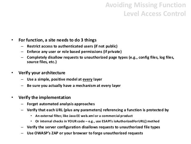 19 owasp top 10 - a7-missing function level access control 19 owasp top 10 - a7-missing function level access control
