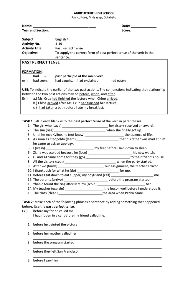 19 past perfect tense | PDF