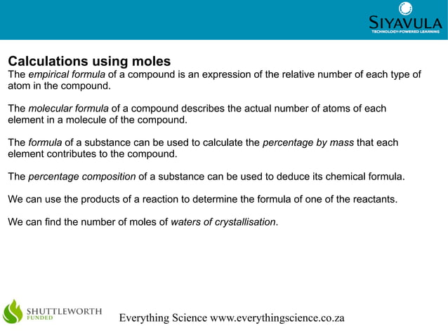 Quantitative aspects of chemical change - grade 10 | ODP | Chemistry ...