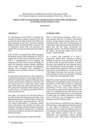 APPLICATION OF GEOGRAPHIC INFORMATION SYSTEM FOR EXPLORATION ACTIVITIES ...