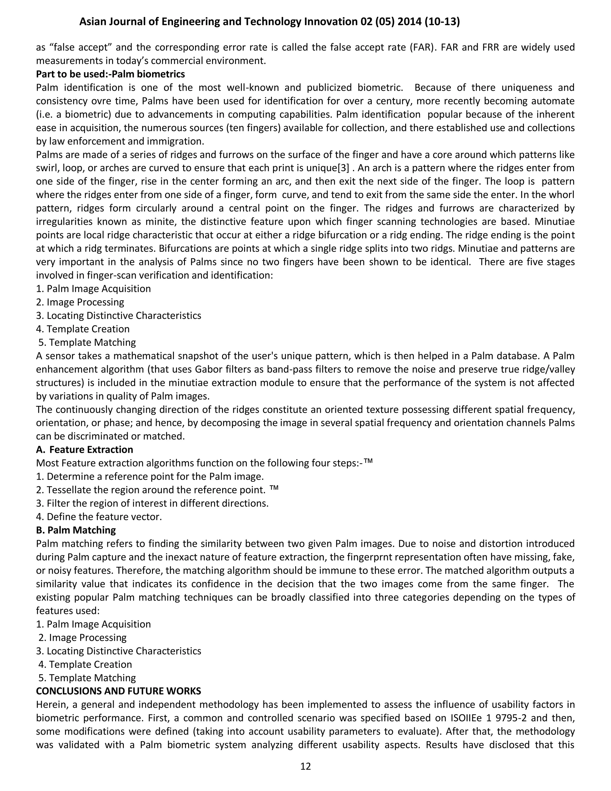 Palm Authentication using Biometrics system | PDF | Computing | Technology & Computing