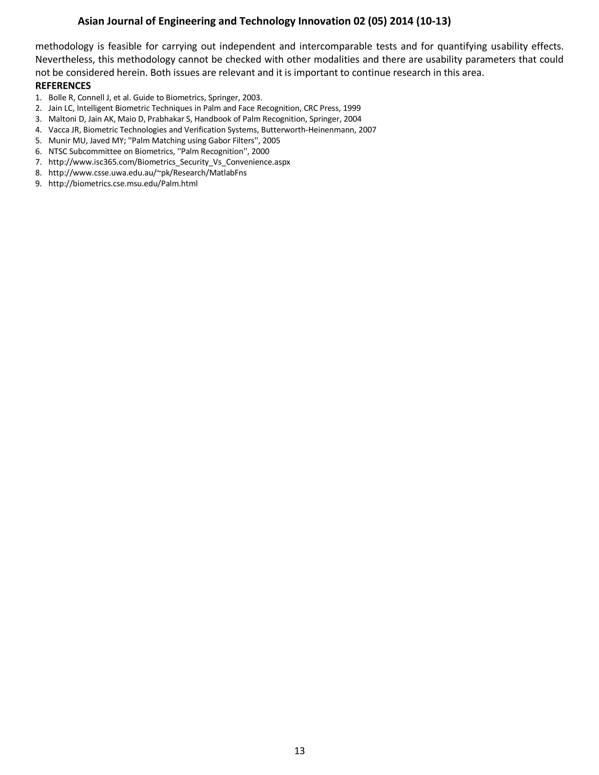 Palm Authentication Using Biometrics System Pdf Computing