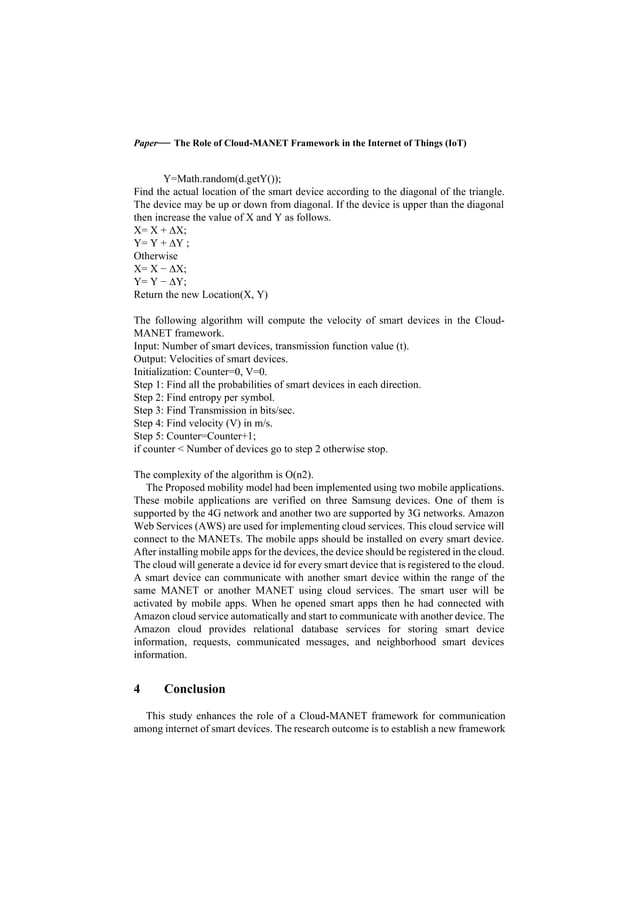 The Role of Cloud-MANET Framework in the Internet of Things (IoT) | PDF