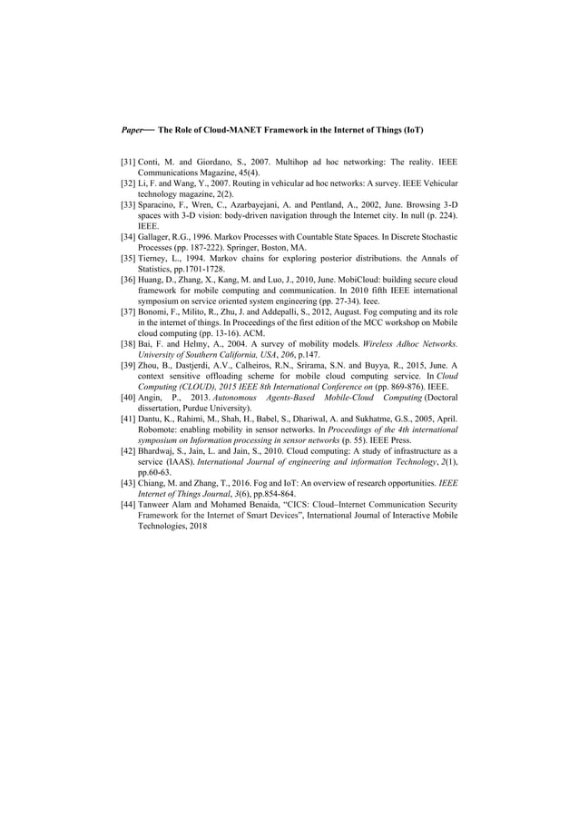 The Role of Cloud-MANET Framework in the Internet of Things (IoT) | PDF