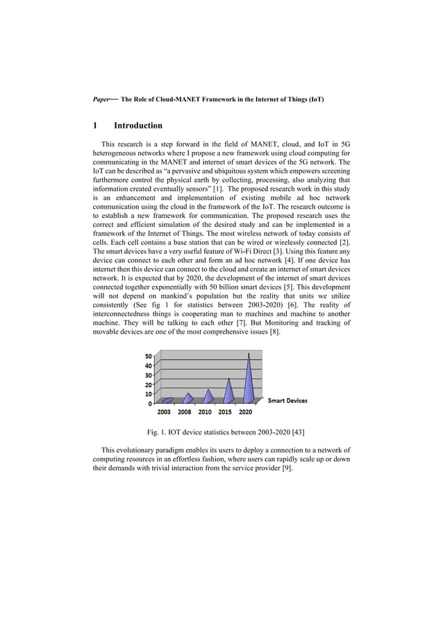 The Role of Cloud-MANET Framework in the Internet of Things (IoT) | PDF