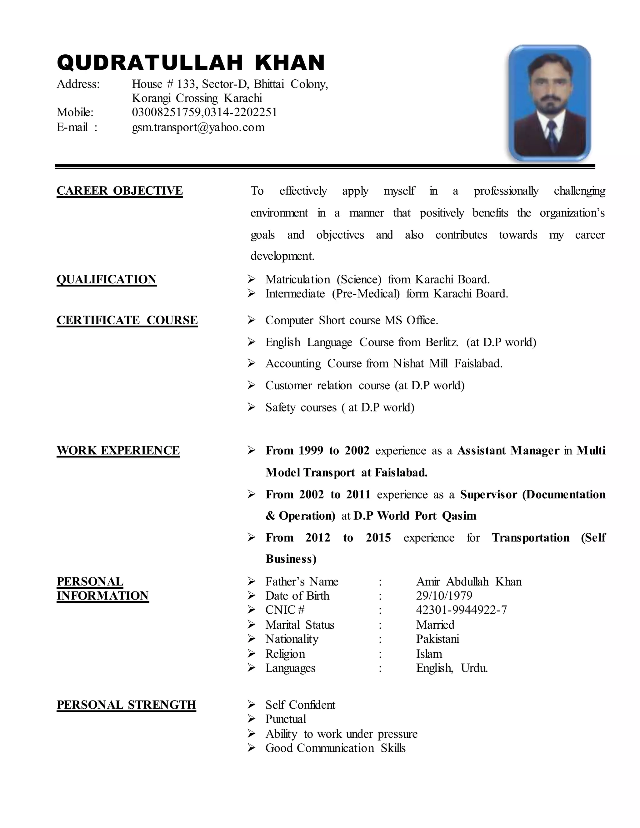 Cv QUDRATULLAH KHAN | DOCX