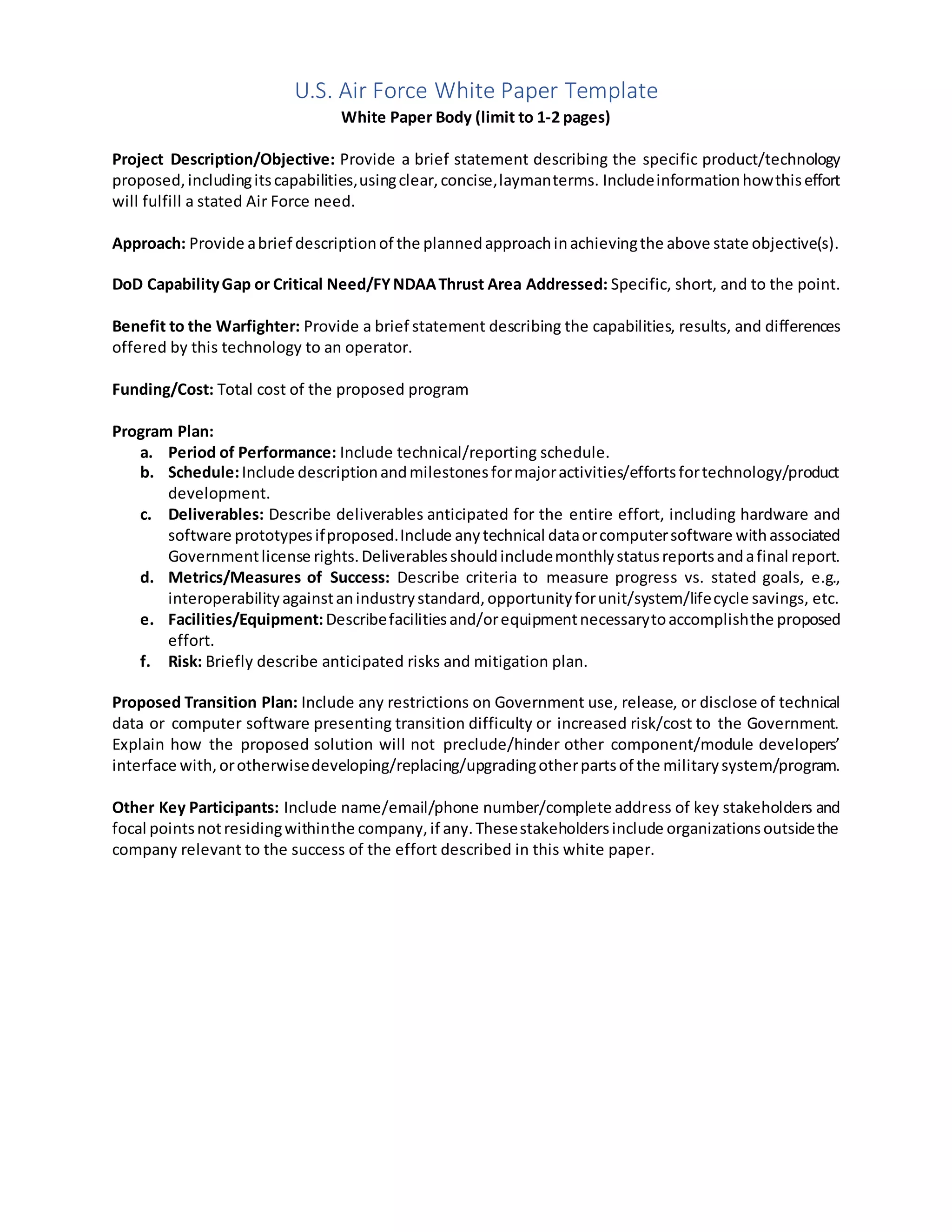 U.S. Air Force White Paper Templates | DOCX