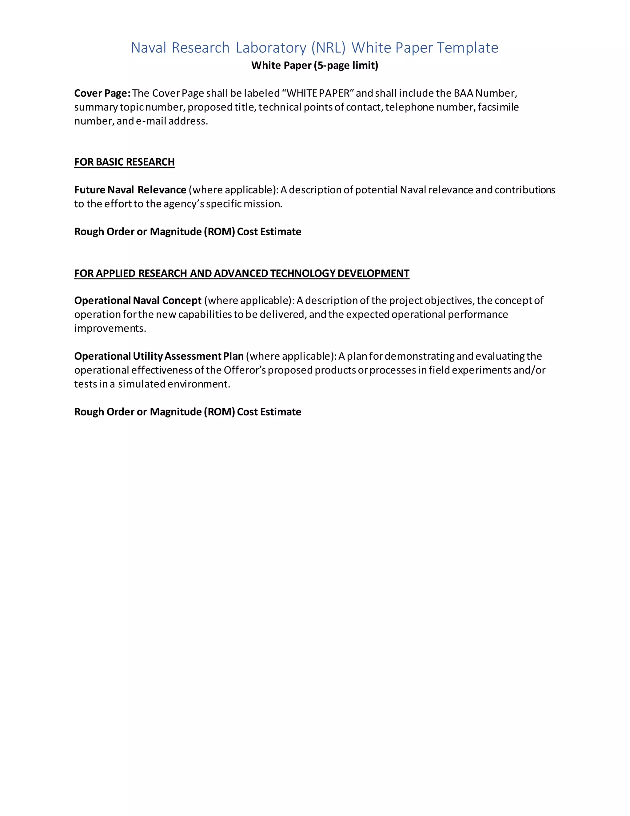 U.S. Navy White Paper Templates | DOCX