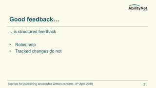 Top tips for publishing accessible written content | PPT