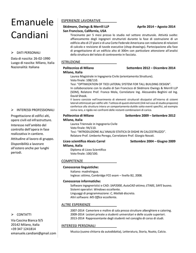 CV Emanuele Candiani (ita) | PDF