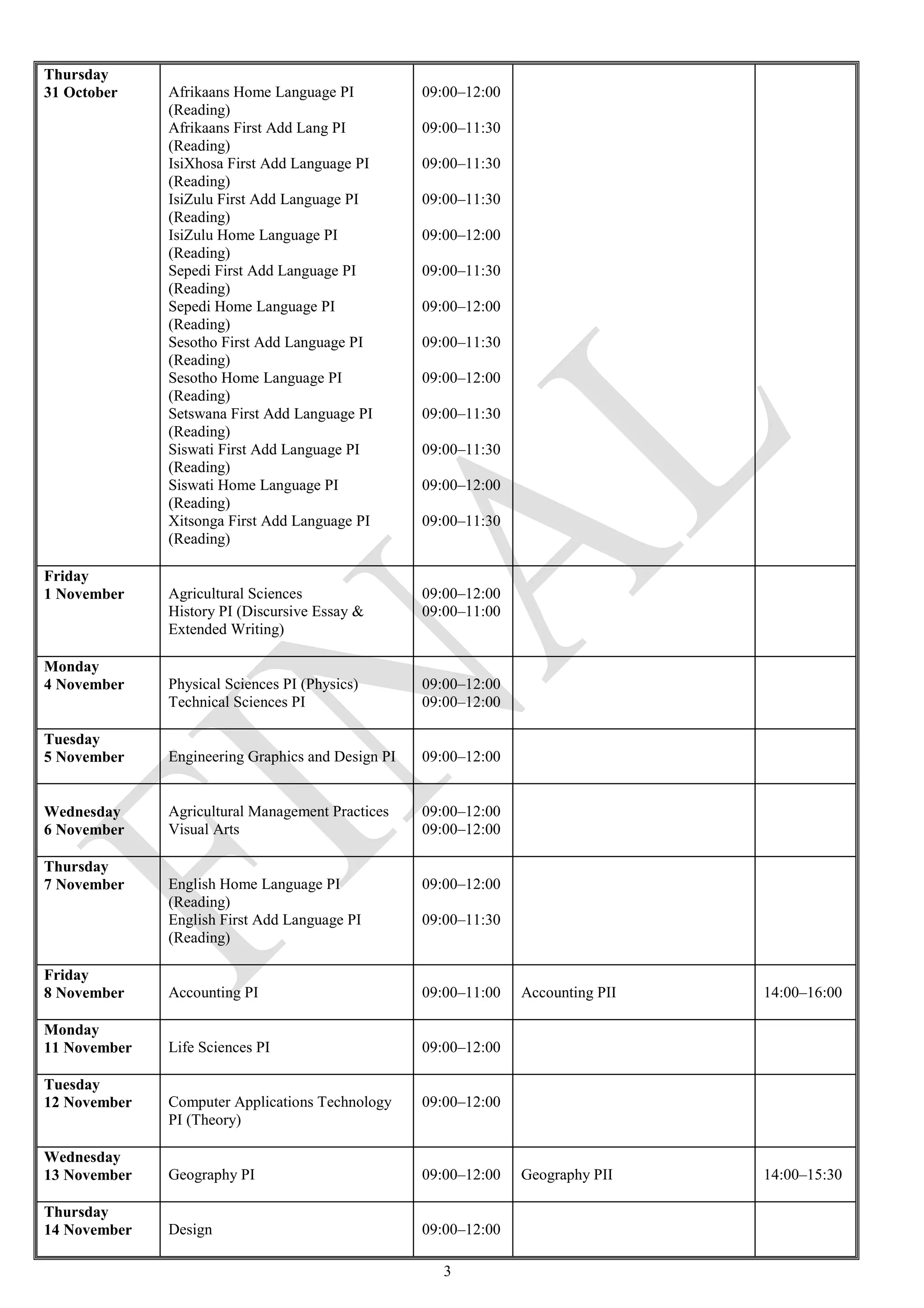 IEB final timetable 2019 | PDF