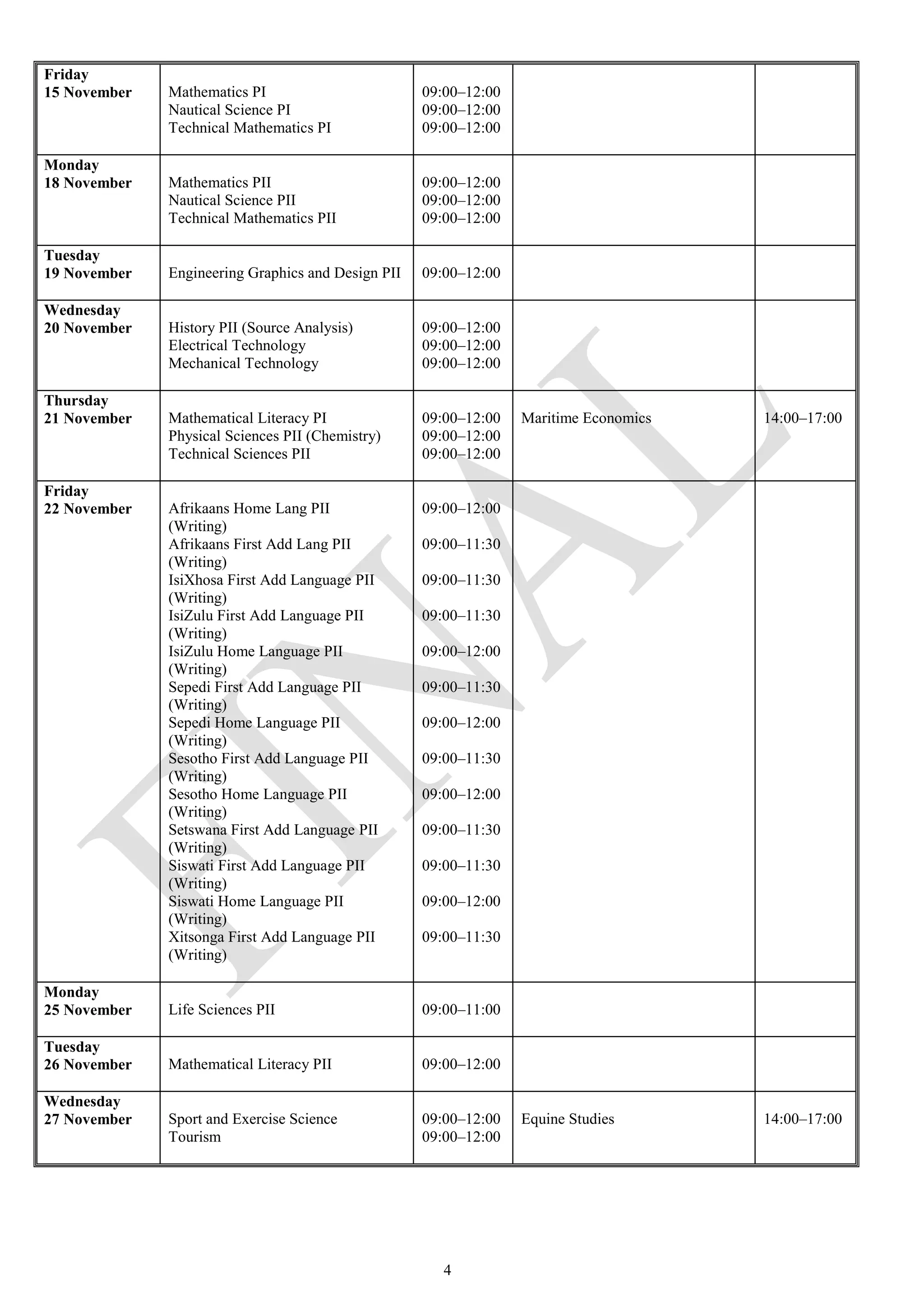 IEB final timetable 2019 | PDF