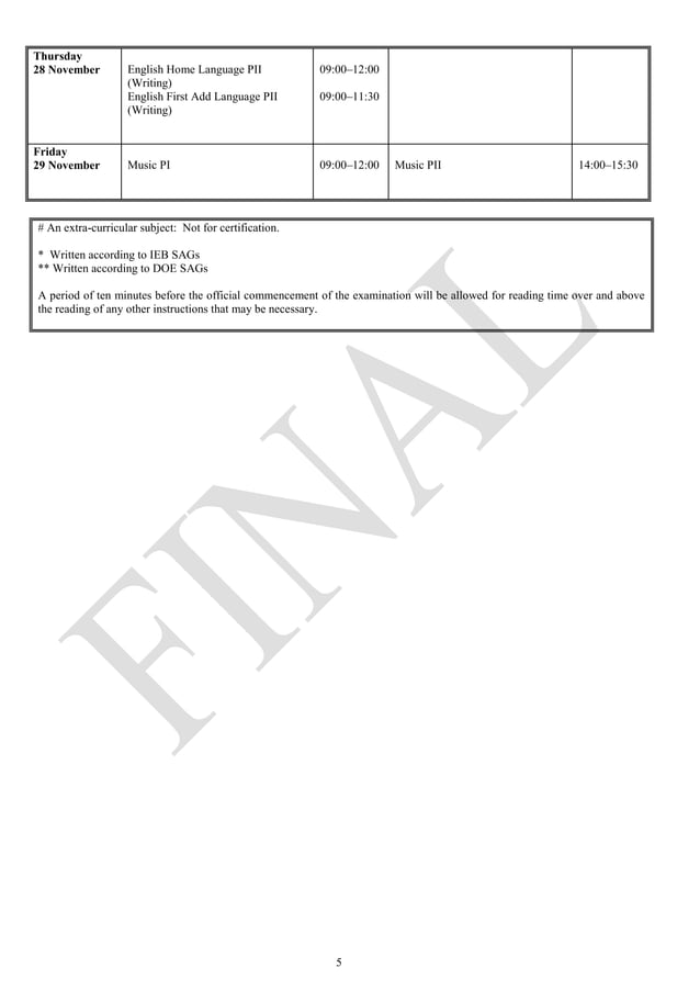 IEB final timetable 2019 | PDF