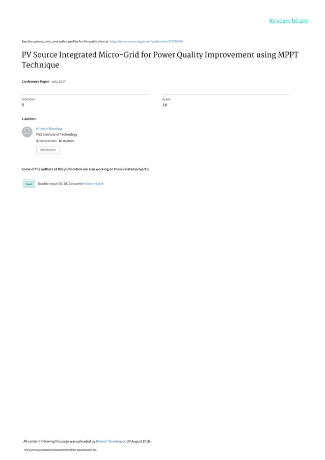 PV Source Integrated Micro-Grid for Power Quality Improvement using MPPT Technique | PDF