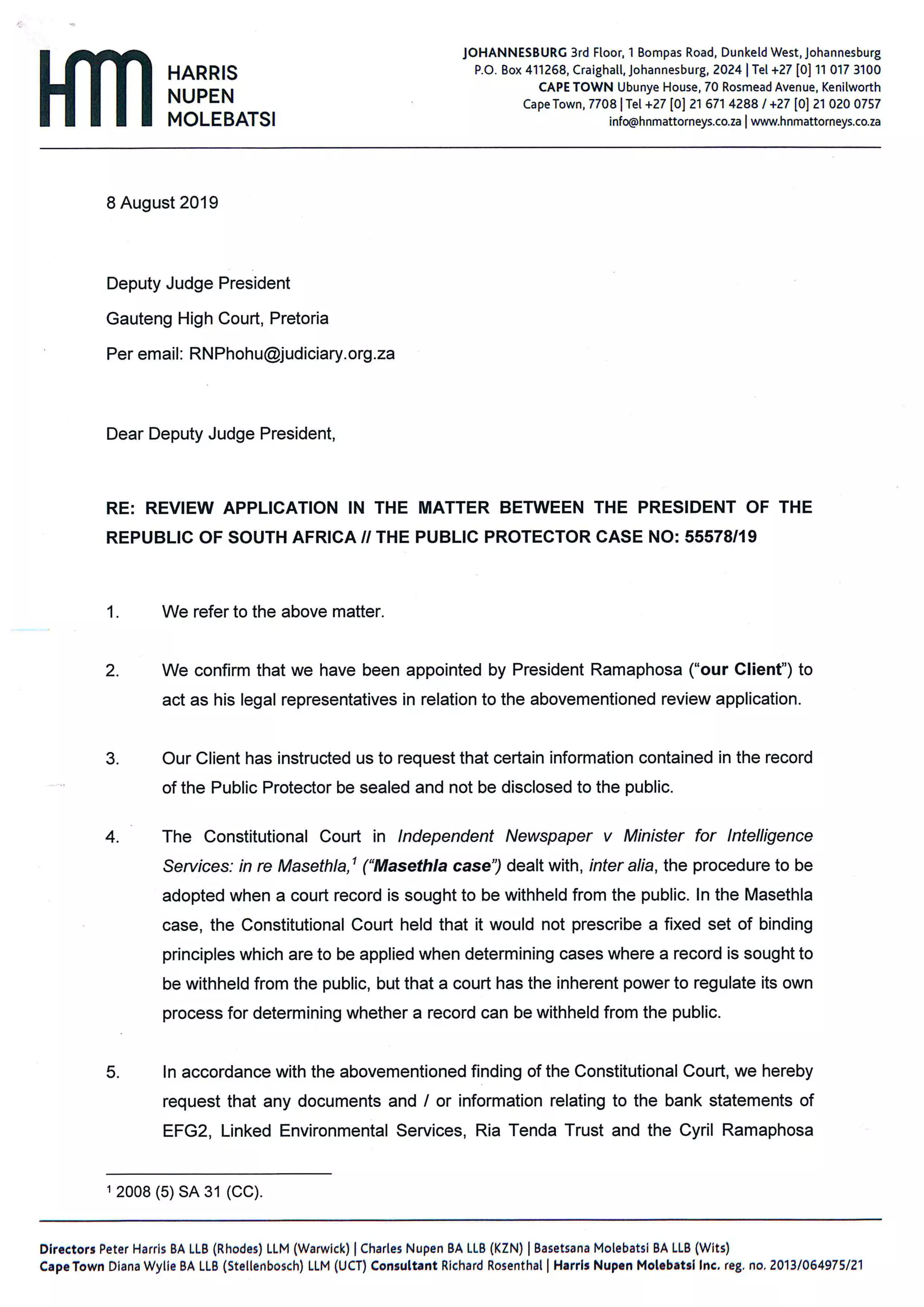 Letter to the DJP regarding the public protector's record | PDF