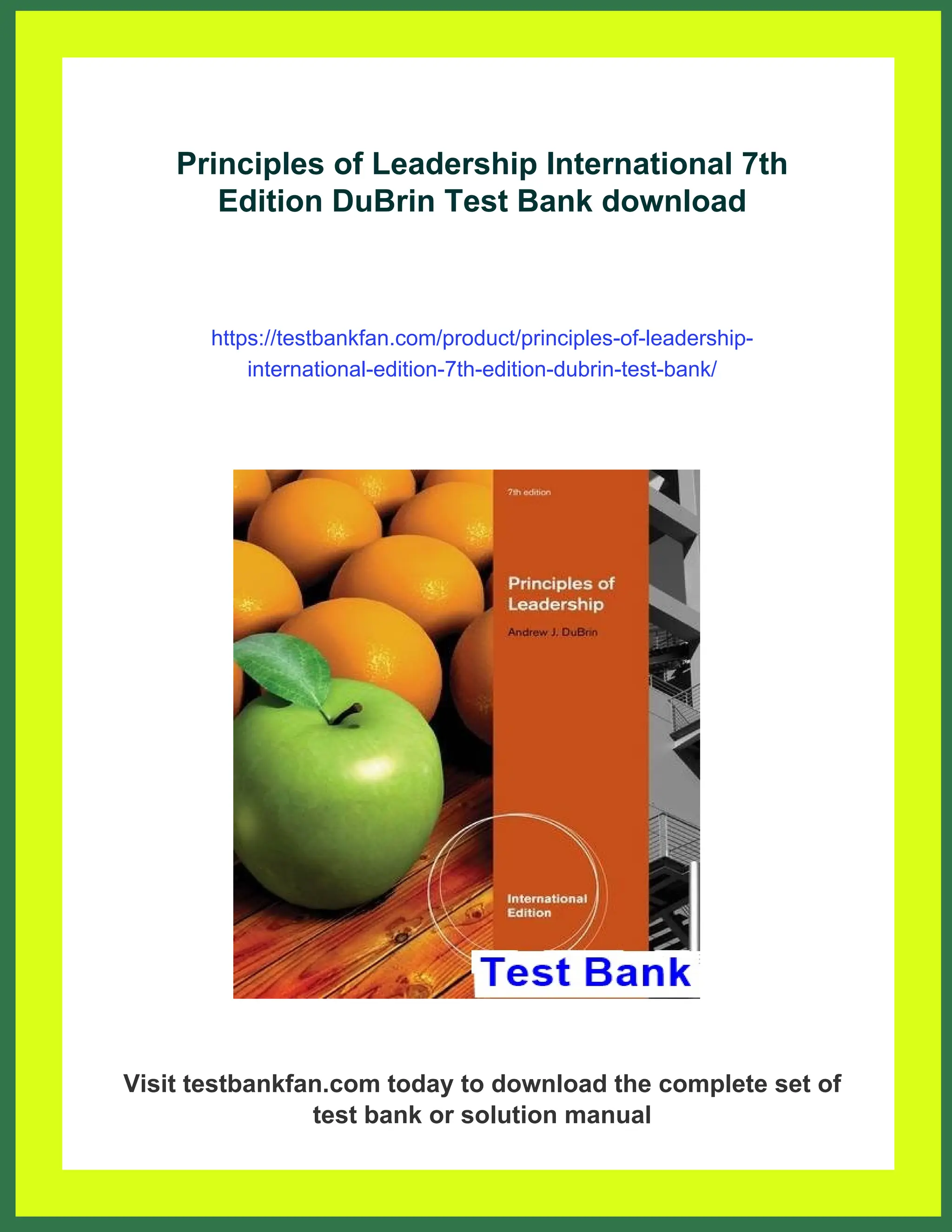 Principles of Leadership International 7th Edition DuBrin Test Bank | PDF