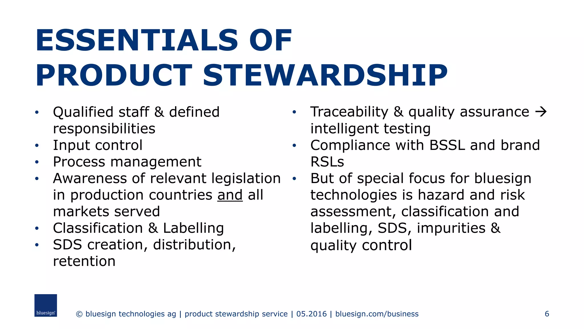 bluesign PRODUCT STEWARDSHIP SERVICE | PDF