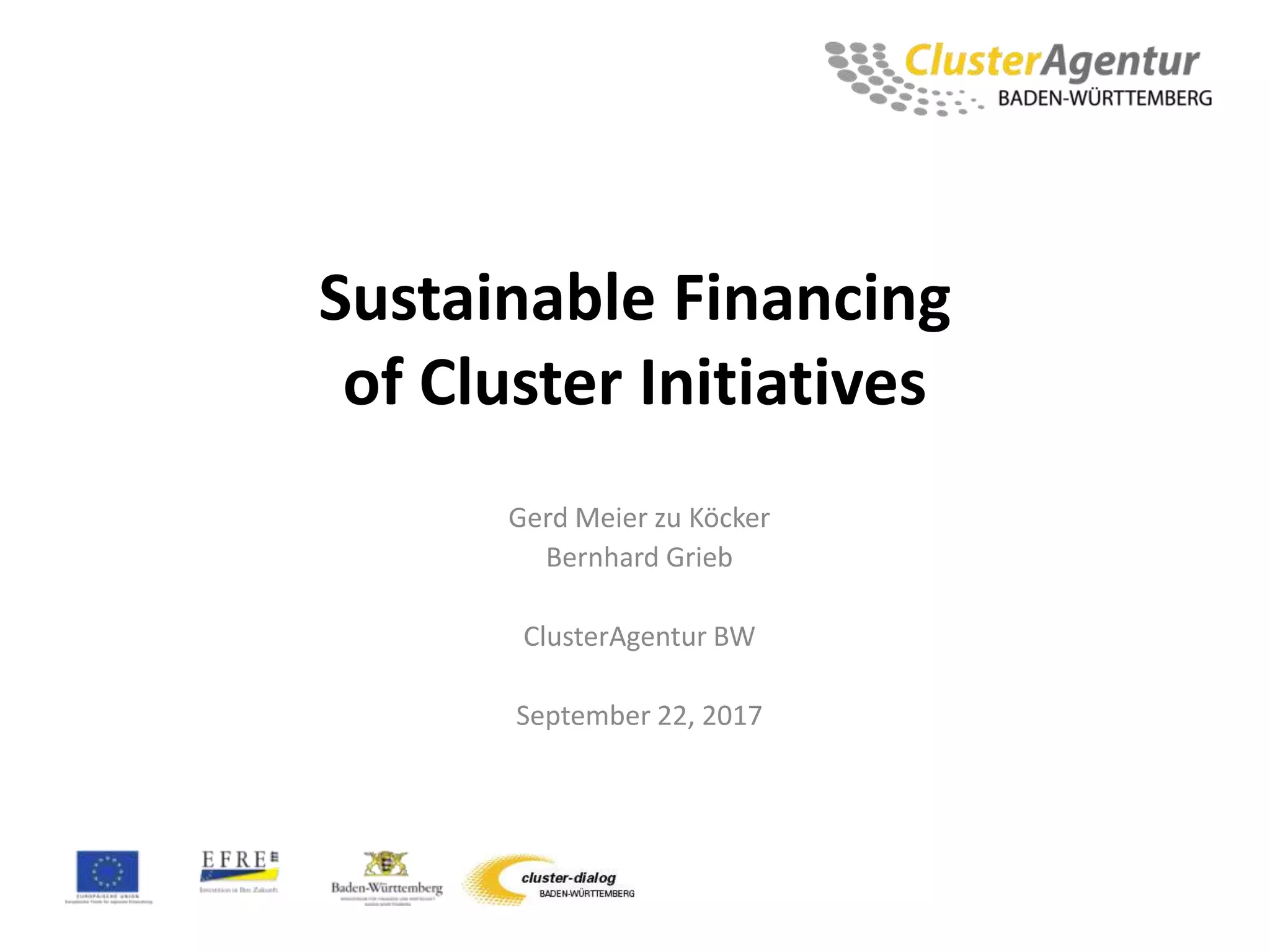 Sustainable Financing of Clusters | PPT