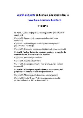 190 analiza managementului proiectelor firmelor de constructii din romania www.lucrari-proiecte ...