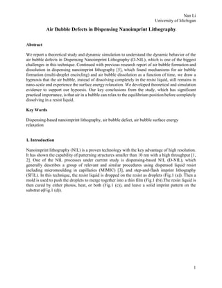 Air Bubble Defects in Dispensing Nanoimprint Lithography-Nan Li | PDF