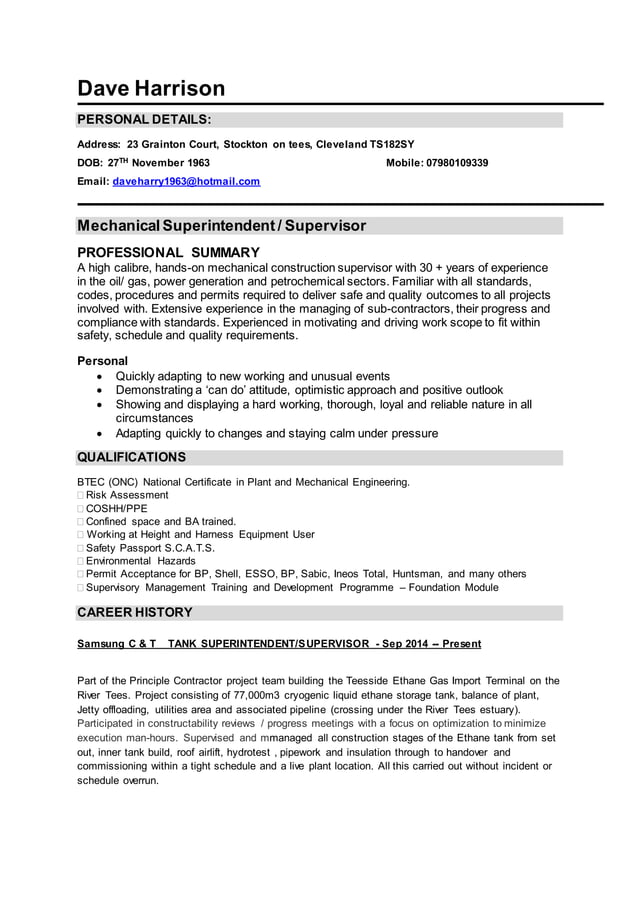 Dave Harrison CV December 2016 | DOCX | Chemistry | Science