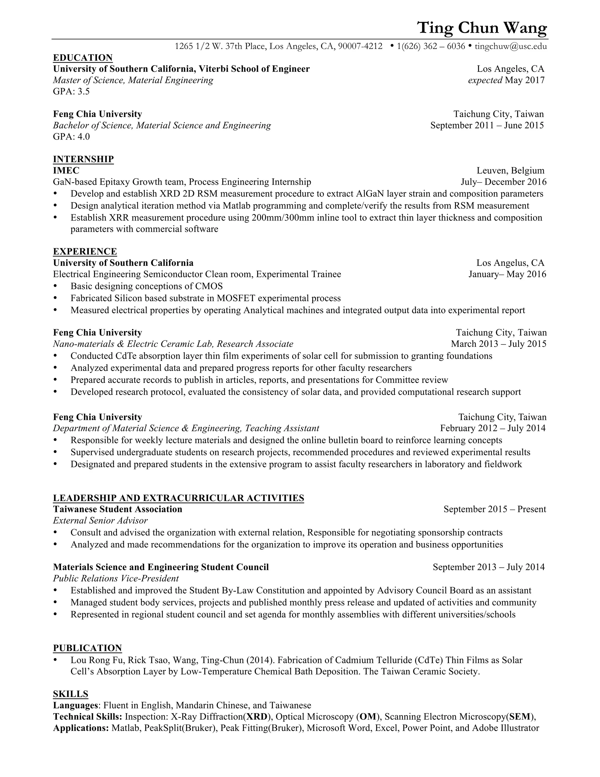 Ting Chun Wang Resume | PDF