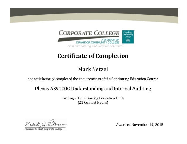 CC Certificate of Completion AS 9100 class Nov 2015