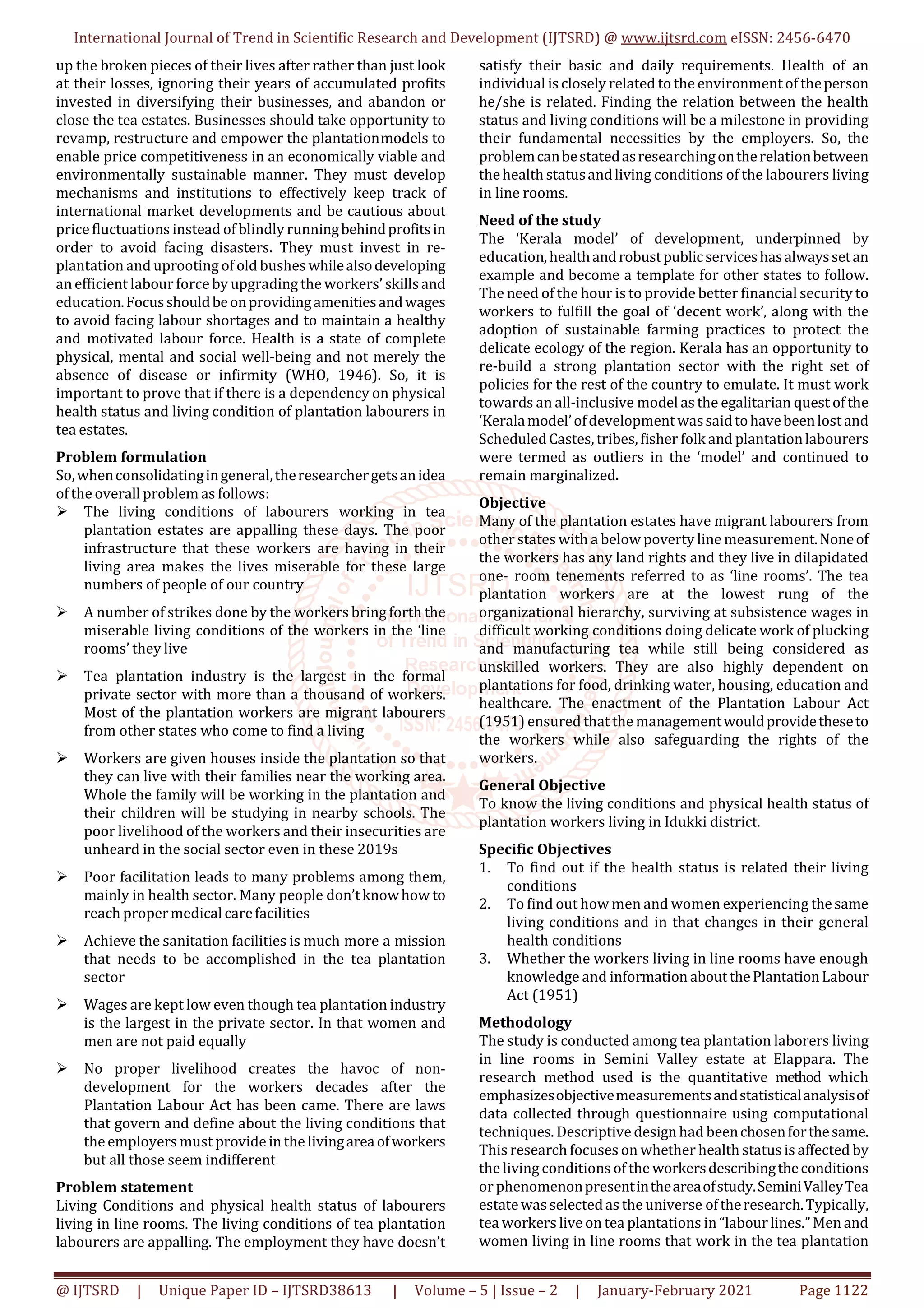Living Conditions and Physical Health Status of Laborers Living in Line ...