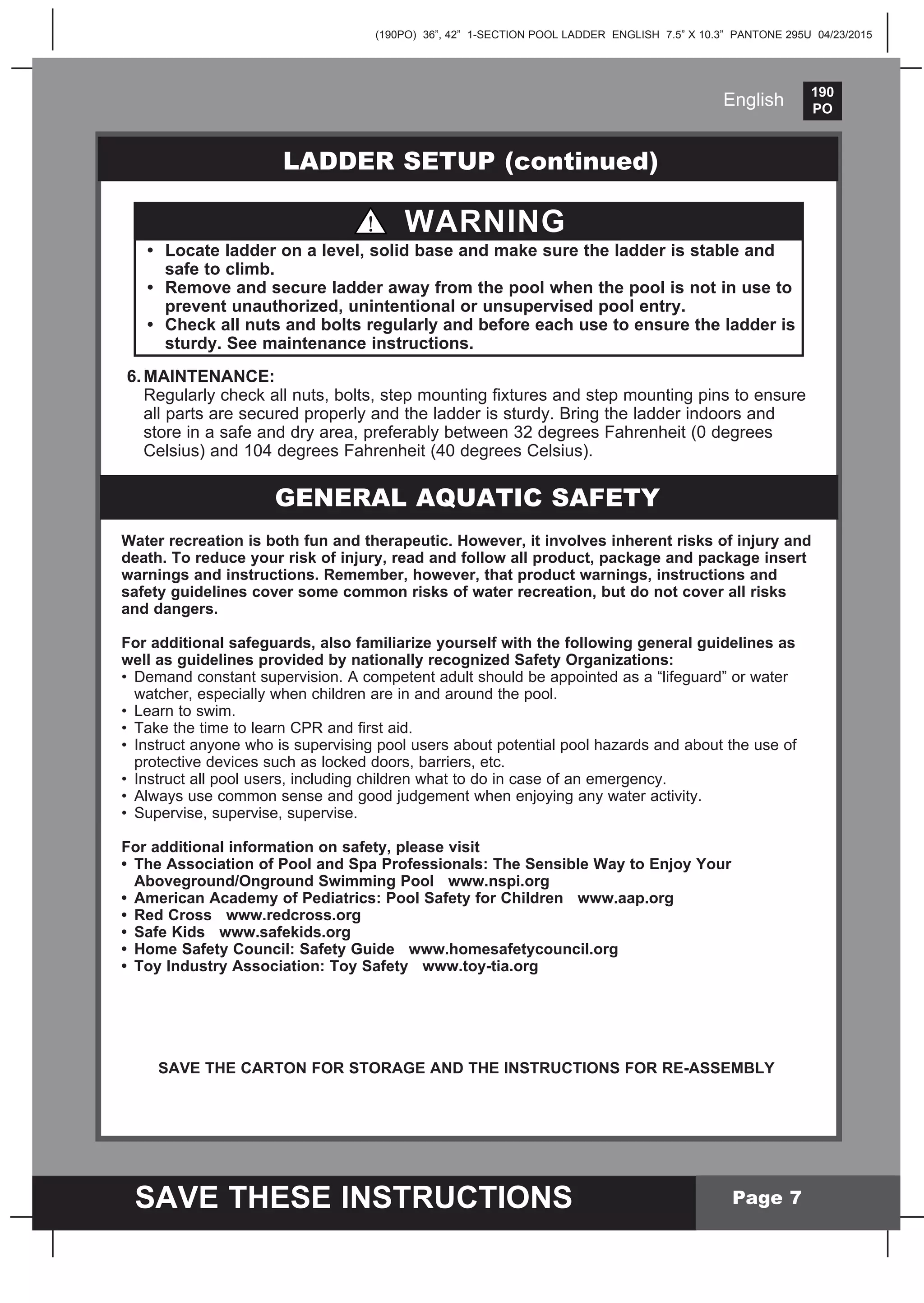 36 inch swimming pool ladder manual | PDF