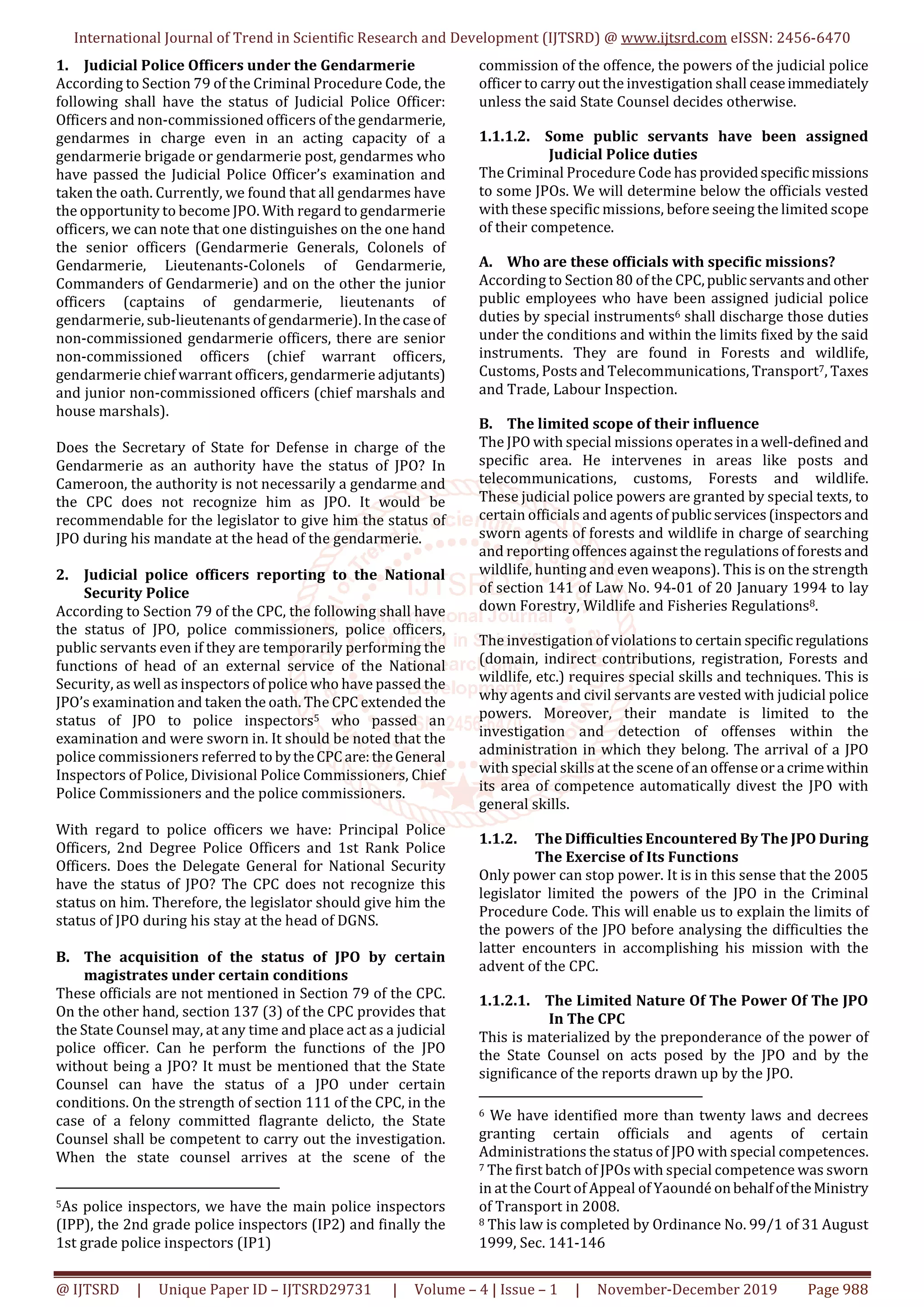 The Responsibility of the Judicial Police Officer under Cameroonian Law ...