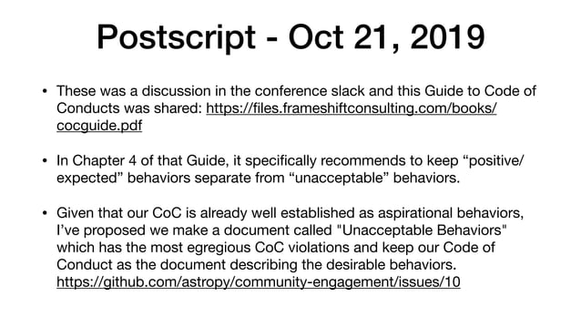 Lessons from the Astropy Code of Conduct | PPT