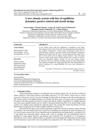 A New Chaotic System with Line of Equilibria: Dynamics, Passive Control ...