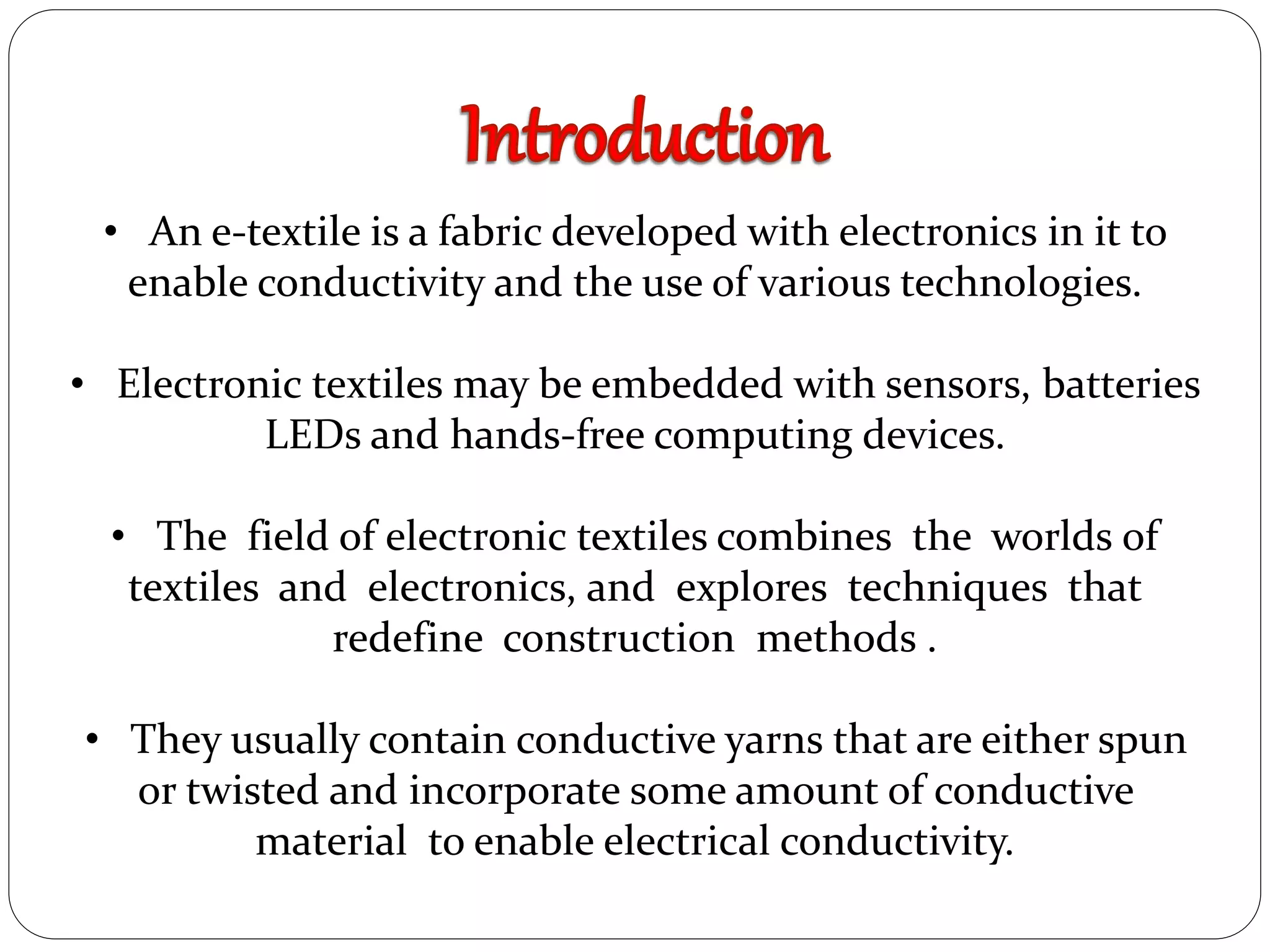 Applications of e-textile | PPTX