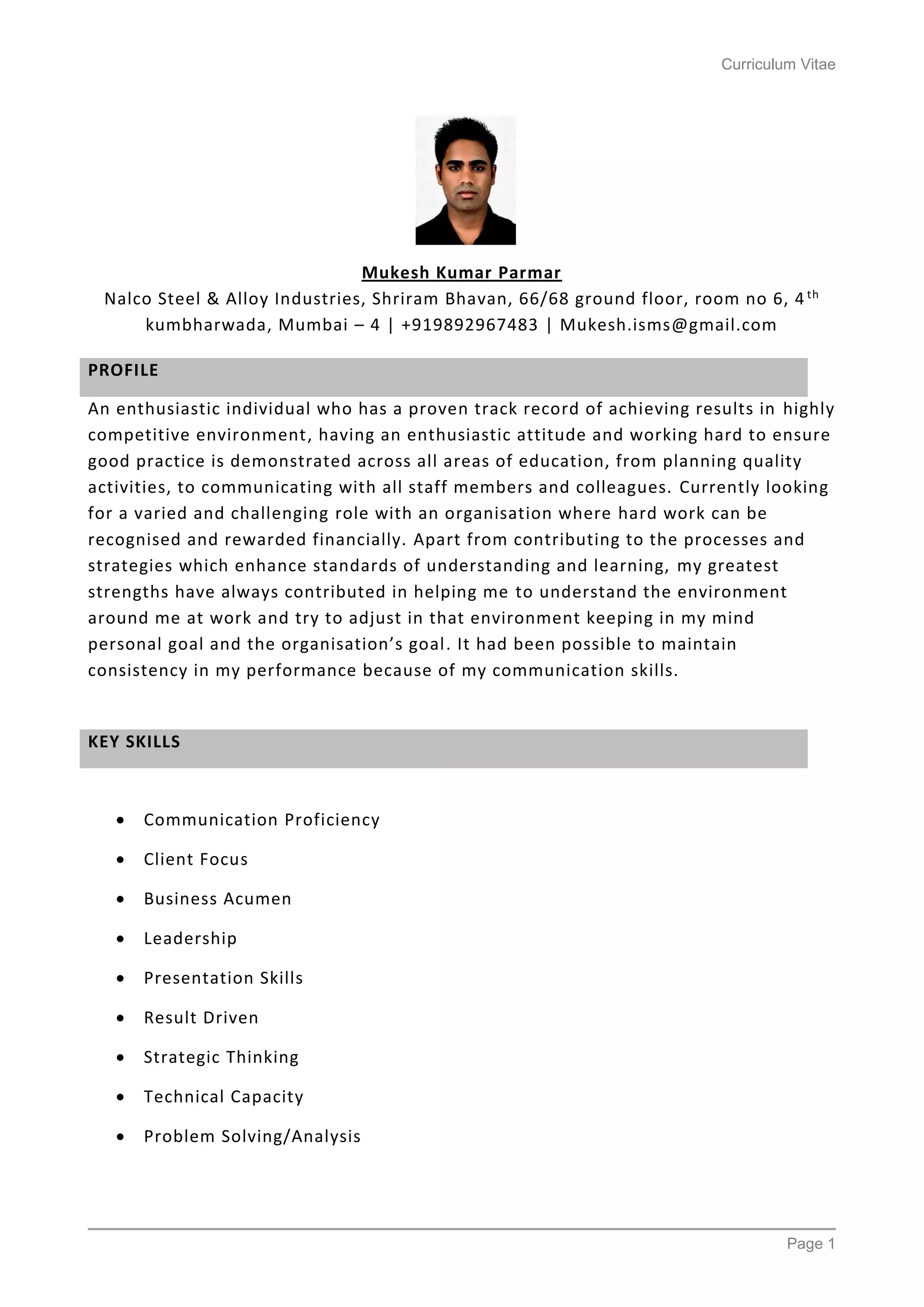 Mukesh Parmar CV | PDF