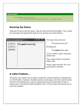 Apply Bold, Italic and Underline to Selected Text in a RichtextBox using Visual Basic.Net - Part ...