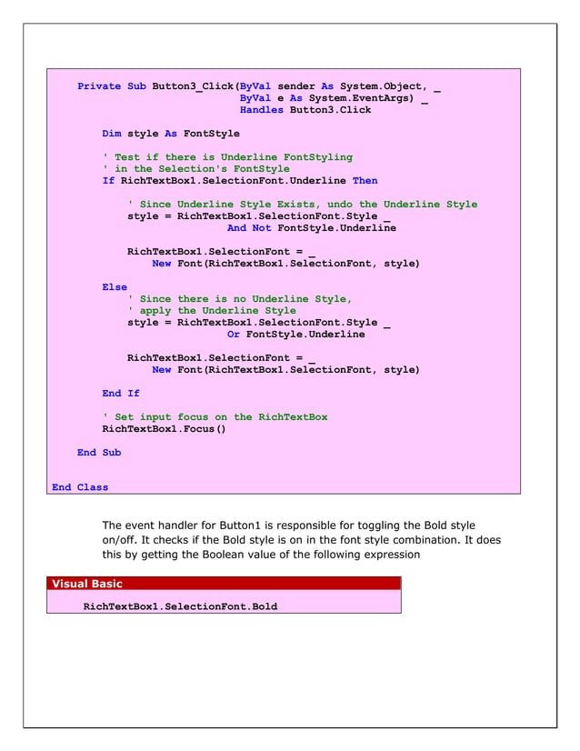 Apply Bold Italic And Underline To Selected Text In A Richtextbox Using Visual Basicnet Part