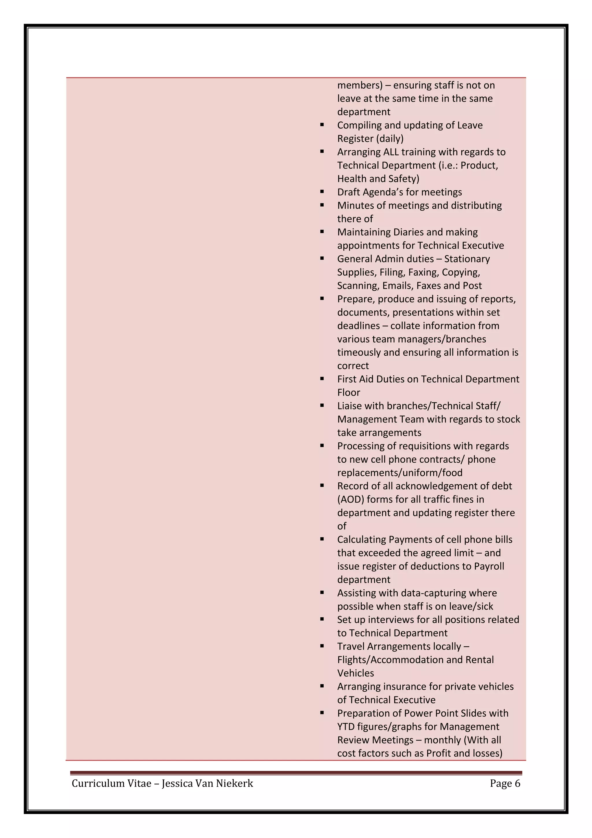 Jessica Van Niekerk - CV - March 2016 | PDF