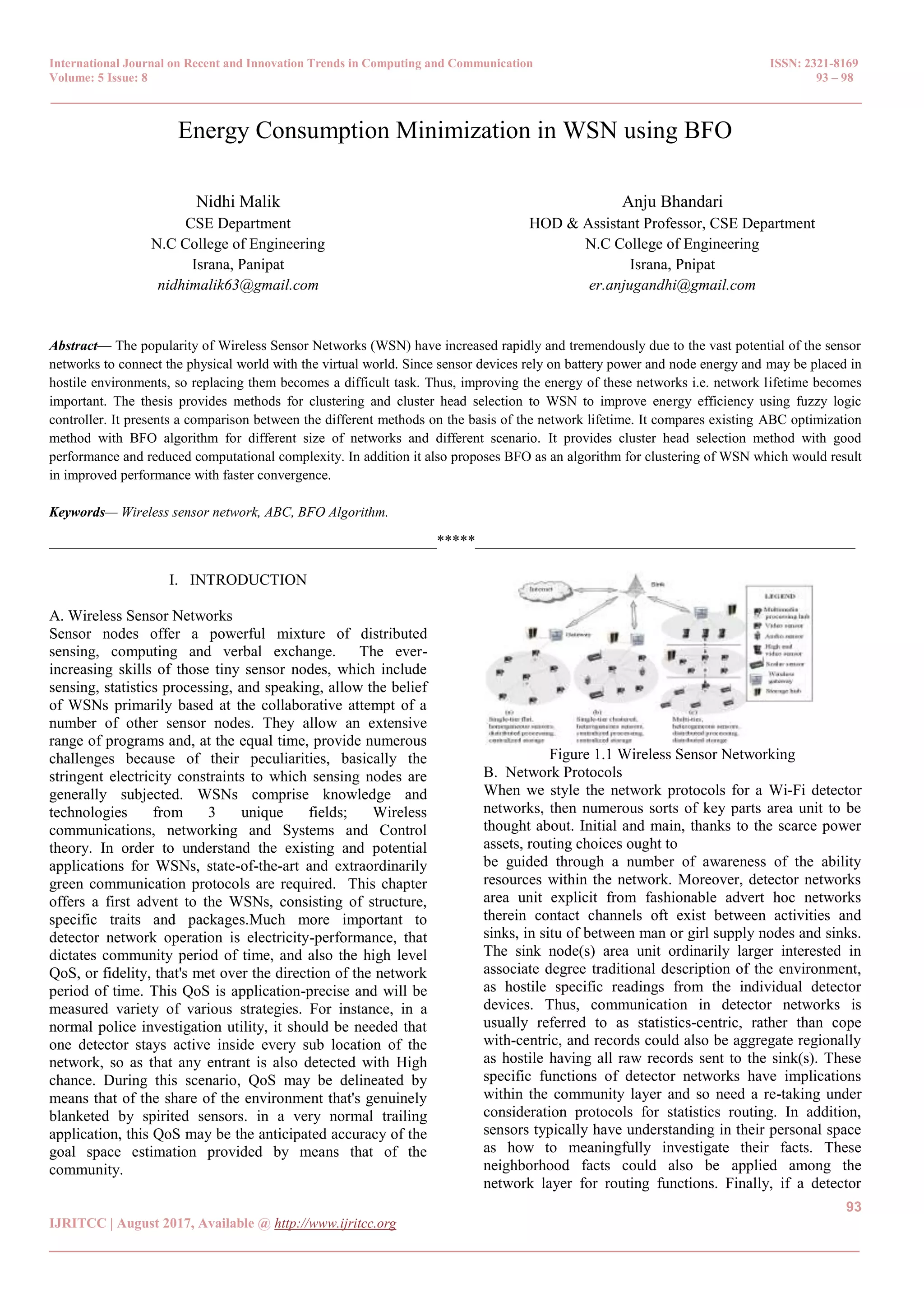 Energy Consumption Minimization in WSN using BFO | PDF