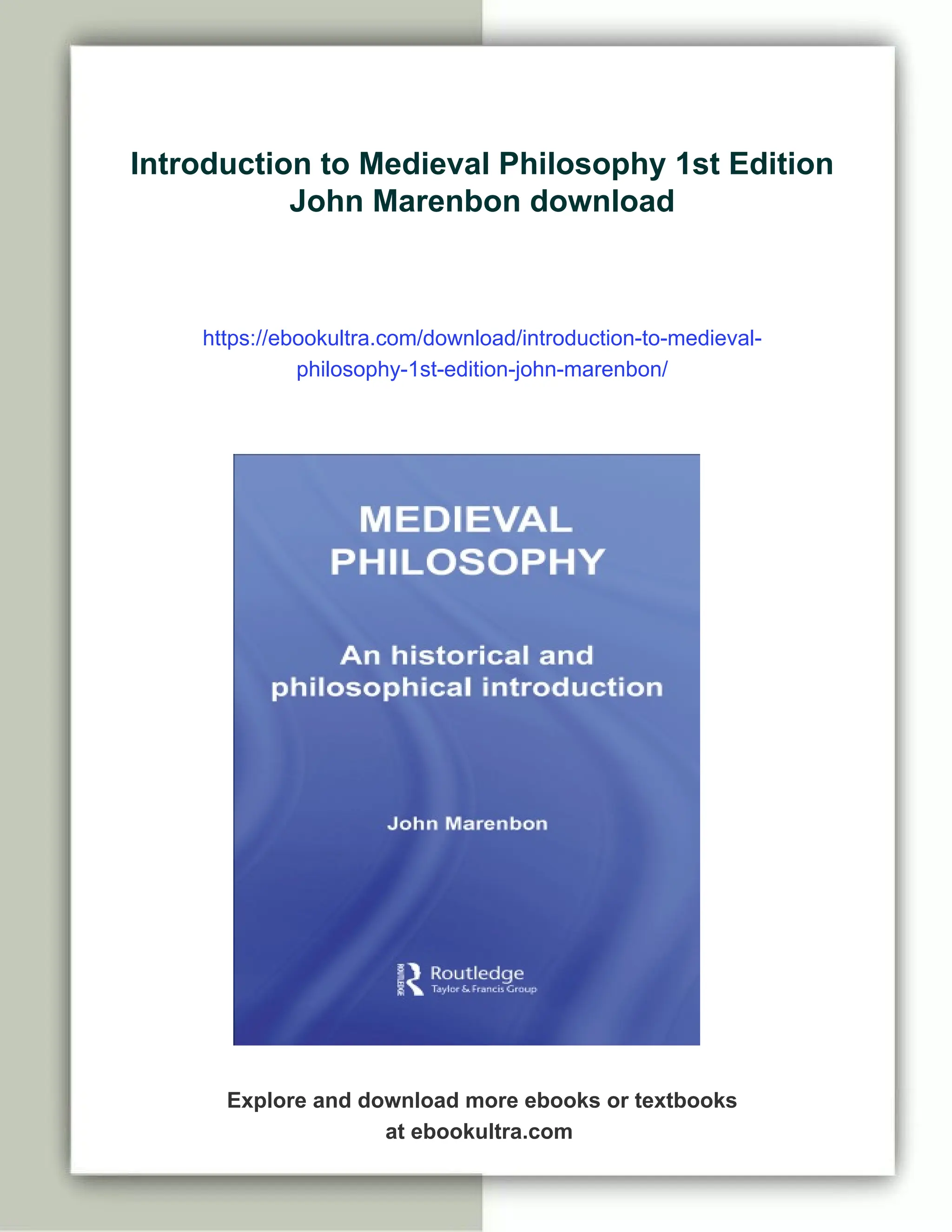 Introduction to Medieval Philosophy 1st Edition John Marenbon | PDF