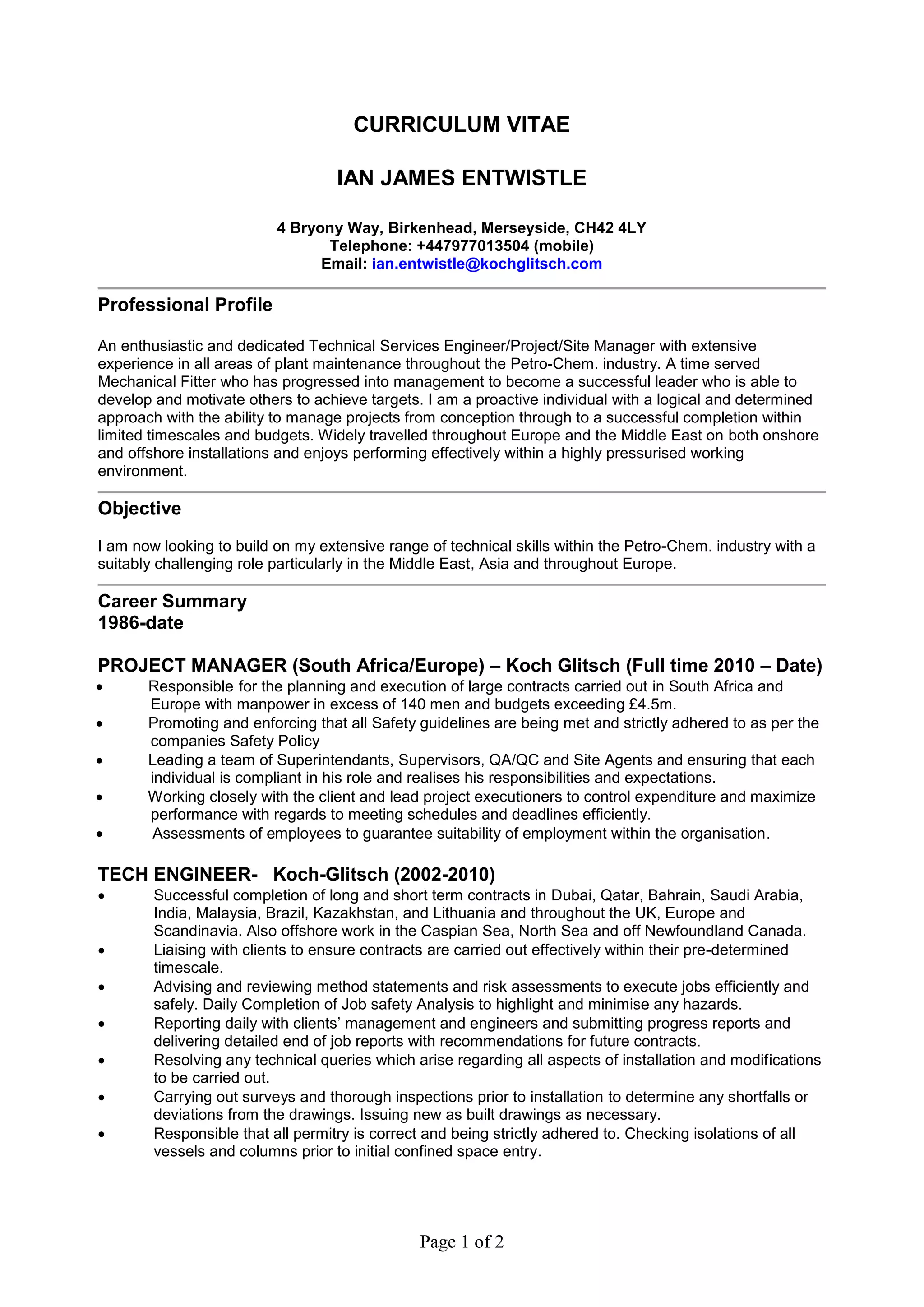 Ian Entwistle CV | PDF