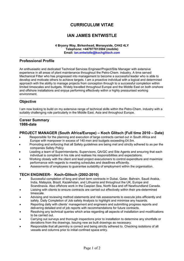 Ian Entwistle CV | PDF