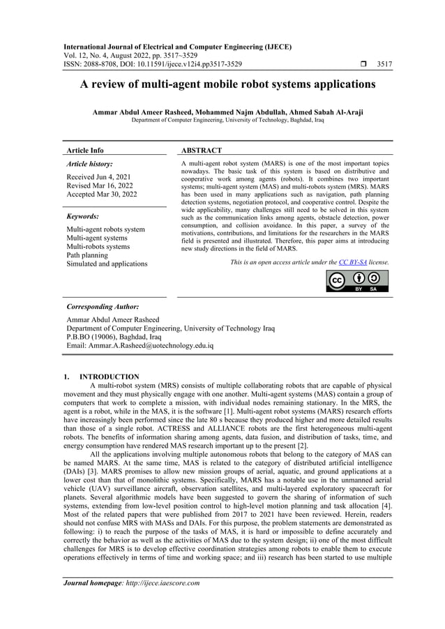 A review of multi-agent mobile robot systems applications | PDF
