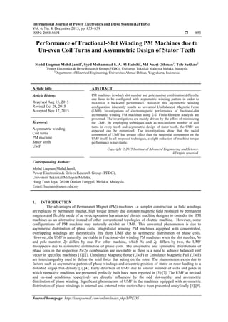 Performance of Fractional-Slot Winding PM Machines due to Un-even Coil ...