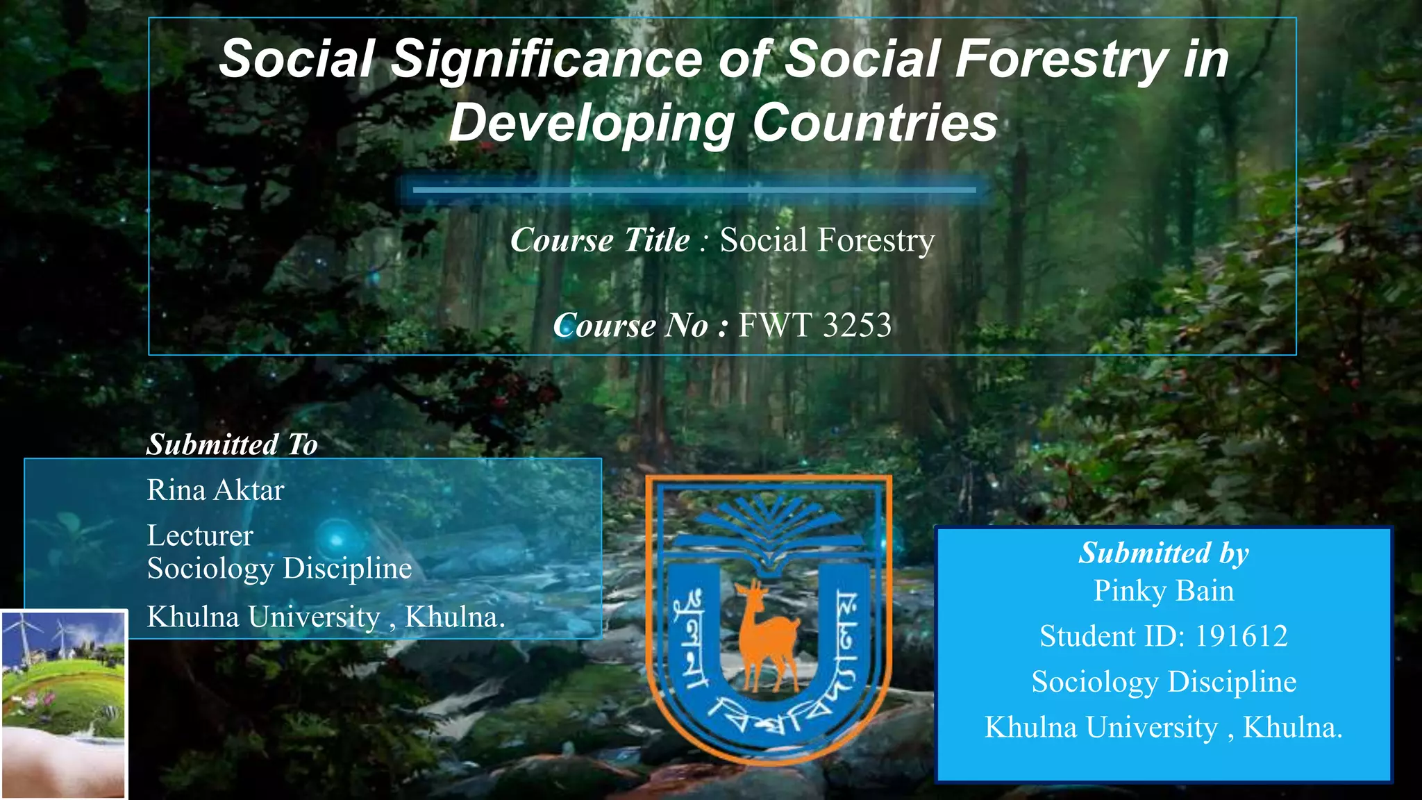 Social Significance of Social Forestry in Developing Countries | PPT