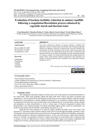 Evaluation of leachate turbidity reduction in sanitary landfills following a coagulation ...