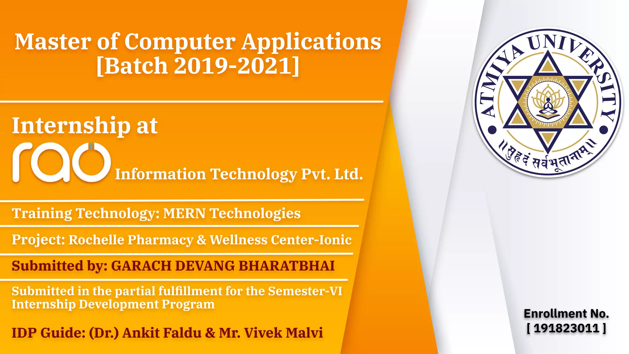 M.C.A. Internship Project Presentation - Devang Garach [191823011] | PDF