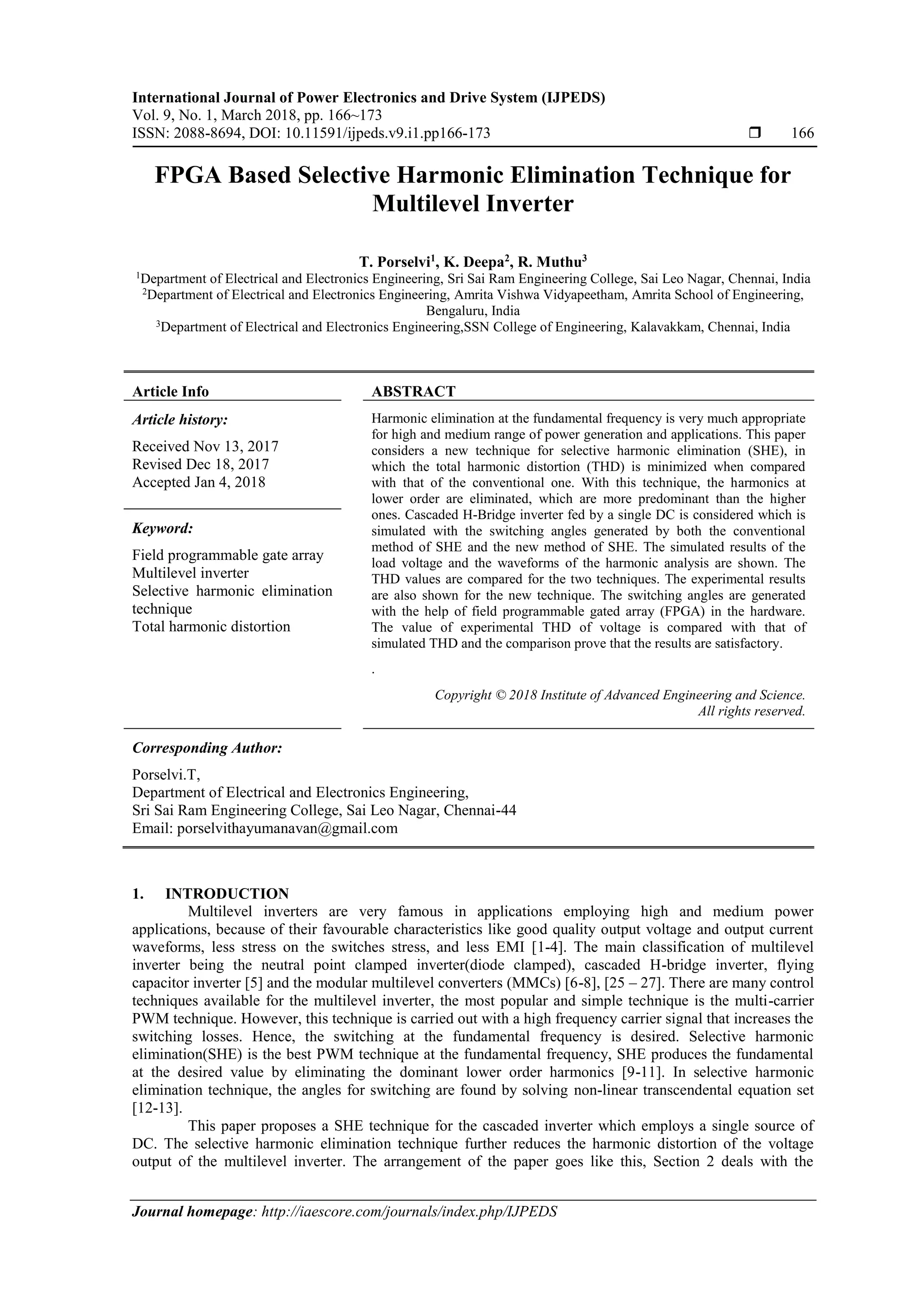 FPGA Based Selective Harmonic Elimination Technique for Multilevel Inverter | PDF | Home ...