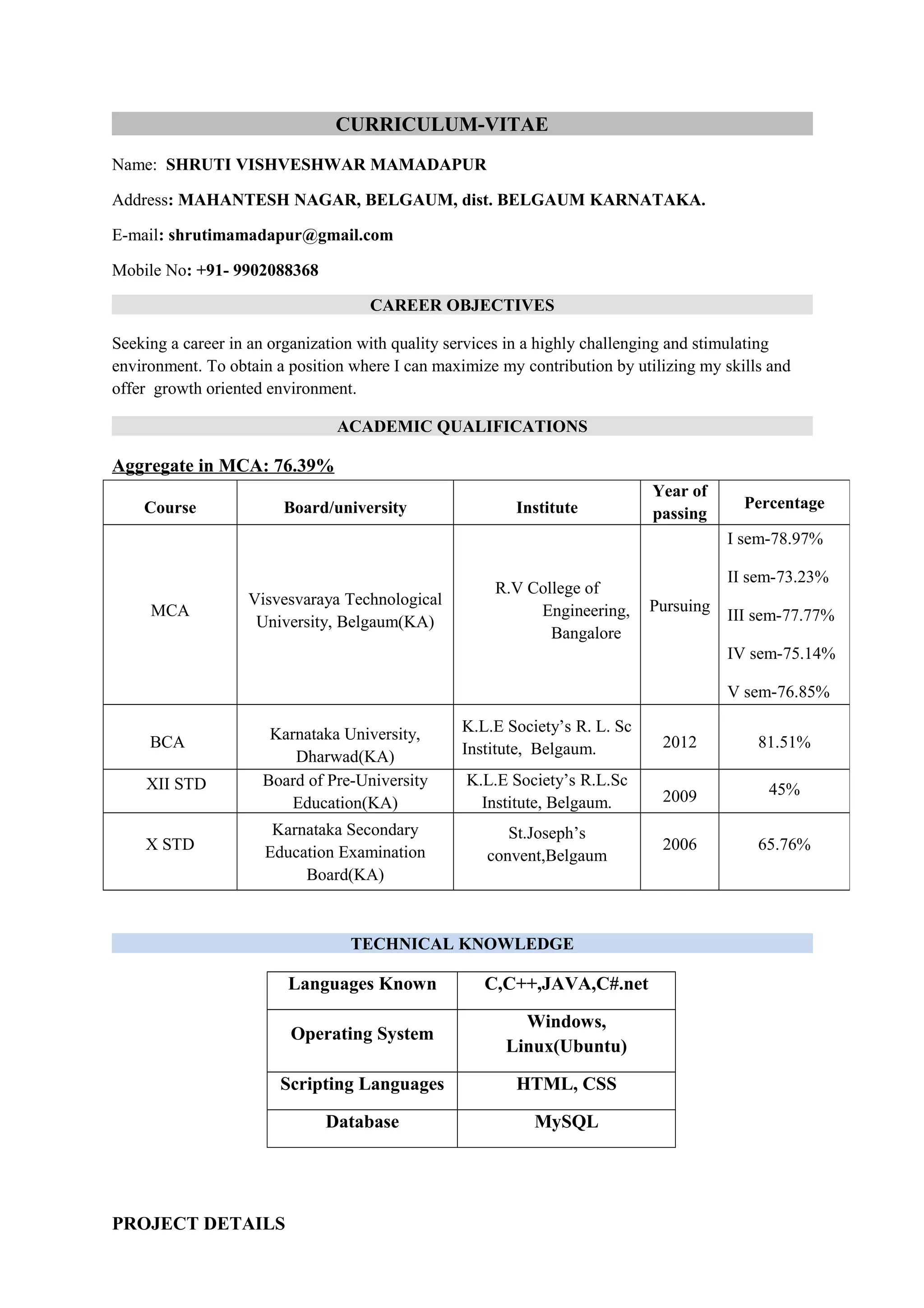 Resume | DOC | Programming Languages | Computing
